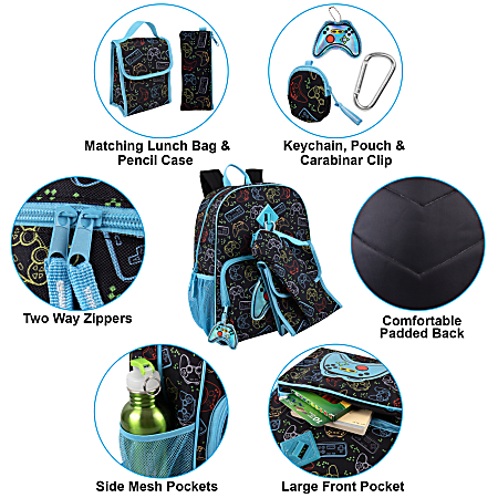 Trailmaker 6 in 1 Gamer s Print Backpack With Matching Lunch Bag Pencil ...