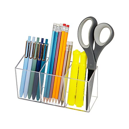 Mind Reader Pen And Accessories Holder 3 12 H x 2 12 W x 7 D Clear ...
