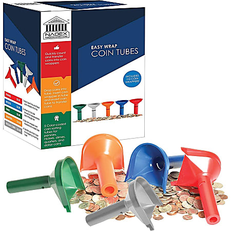 Nadex Coins Coin Counting Tube Red Blue Orange Green - Office Depot