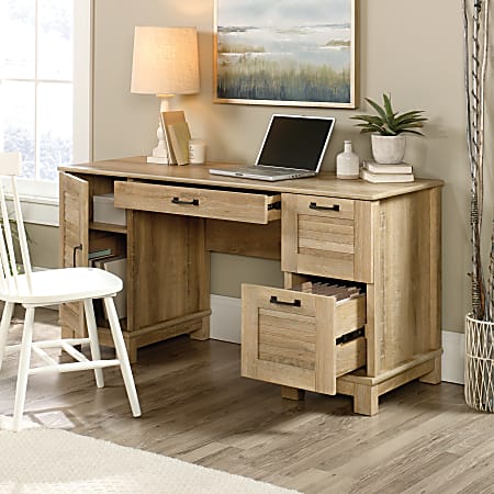 Sauder Garden Villa 59 W Double Pedestal Computer Desk Orchard Oak ...