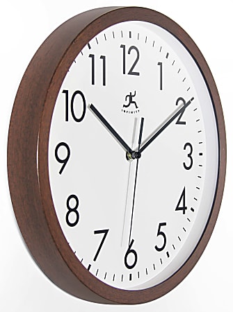 Infinity Instruments Walnut Look Round Wall Clock 12 Brown - Office Depot