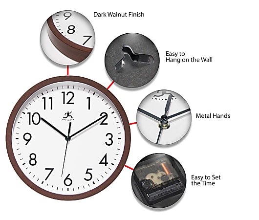 Infinity Instruments Walnut Look Round Wall Clock 12 Brown - Office Depot