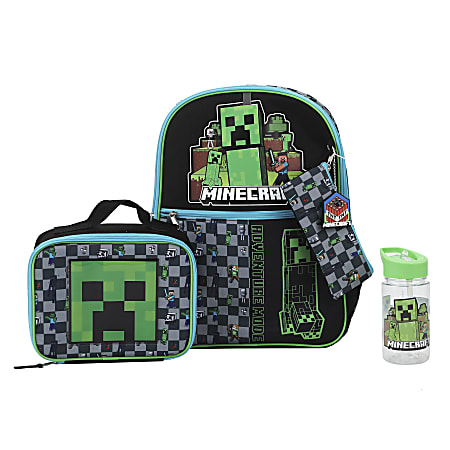 Bioworld Minecraft Backpack With Printed Water Bottle Utility Case And ...