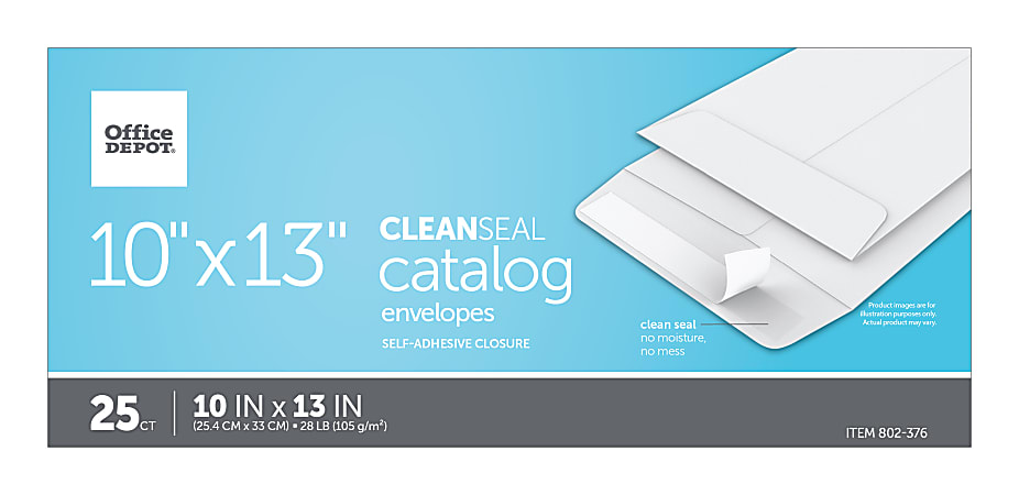 Office Depot Brand 10 x 13 Catalog Envelopes Clean Seal White Box Of 25 ...
