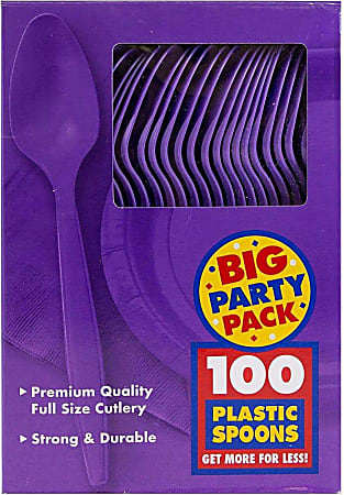 JAM PAPER Big Party Pack of Premium Plastic Spoons Purple 100 ...