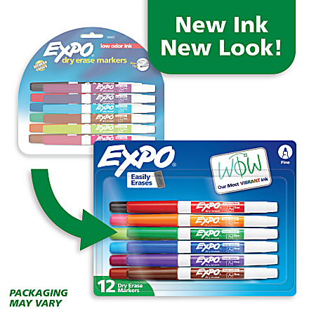 EXPO Low Odor Dry Erase Markers Fine Point Assorted Colors Pack Of 12 ...