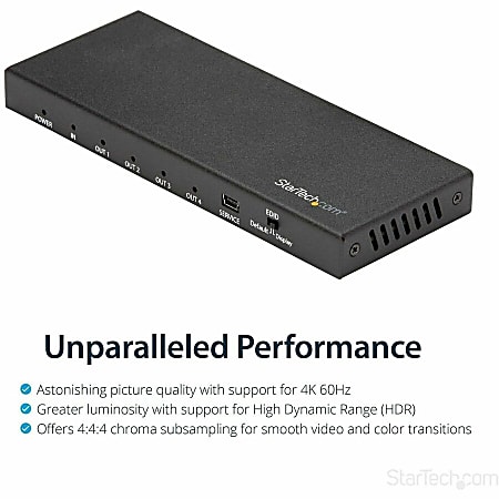 StarTech.com 4 Port HDMI Splitter 4K 60Hz 1x4 Way HDMI 2.0 Splitter HDR ...