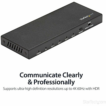StarTech.com 4 Port HDMI Splitter 4K 60Hz 1x4 Way HDMI 2.0 Splitter HDR ...