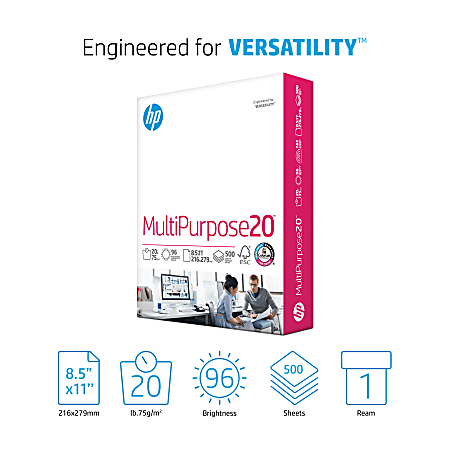 HP MultiPurpose20 Printer Copy Paper Ultra White Letter 8.5 x 11 500 ...