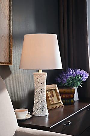 Kenroy Home Glover Table Lamp, 25-1/2"H, White Shade/White Base