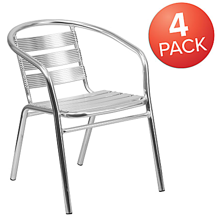 Flash Furniture Lila Heavy Duty Aluminum Commercial IndoorOutdoor Restaurant Stack Chairs With Triple Slat Back Gray Set Of 4 Chairs Office Depot