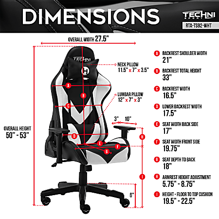 Techni Sport Ergonomic Faux Leather Computer Gaming Chair WhiteBlack ...