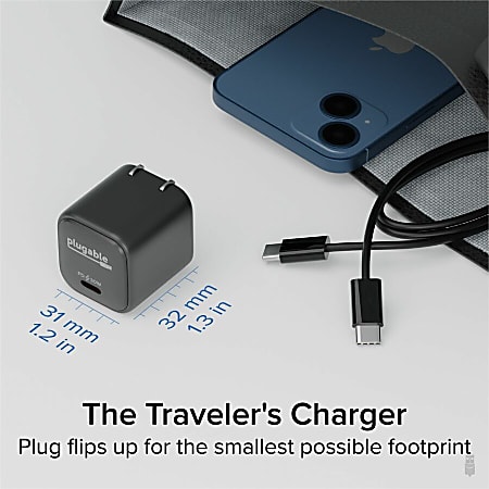 Plugable GaN USB C Charger Block 30W Portable Charger Foldable Prongs 3 ...