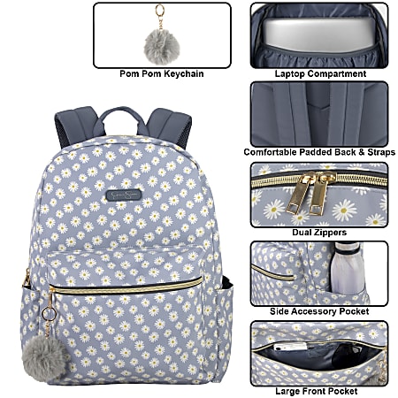 Jessica Simpson Daisy Pom Pom Travel Backpack With 15 Laptop Pocket ...