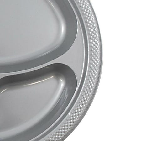 JAM PAPER Plastic 3 Compartment Divided Plates Large 10 14 inch Silver ...