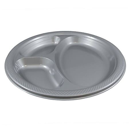 JAM PAPER Plastic 3 Compartment Divided Plates Large 10 14 inch Silver ...