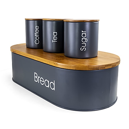 MegaChef 4 Piece Canister Set GrayBamboo - Office Depot