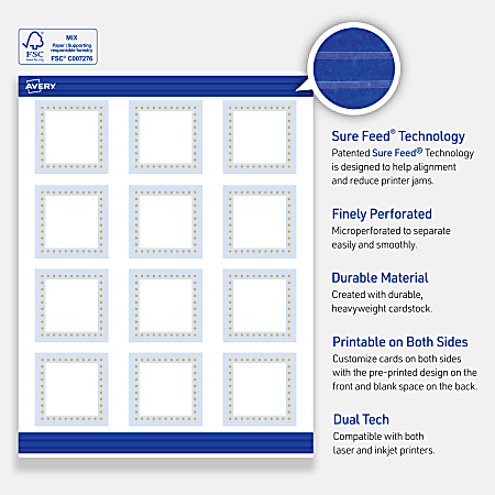 Avery Printable Cards With Sure Feed Technology 2 x 2 Matte White With ...