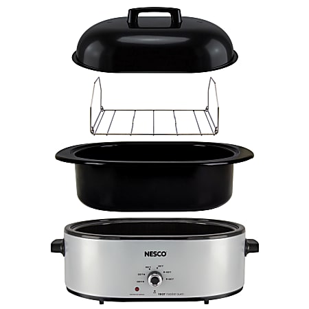 Nesco 18 Qt 1450W Portable Roaster With Porcelain Cookwell Silver ...