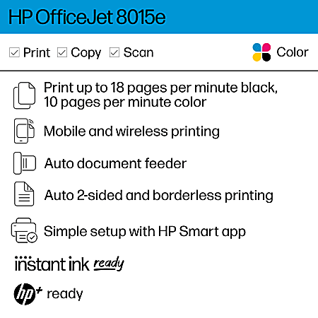 HP OfficeJet 8015e Wireless Color All-in-One Printer with 6 months free ...
