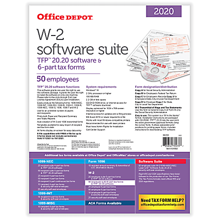 Office Depot Brand W 2 Laser Tax Forms With Software 2 Up 6 Part 8 12 x ...