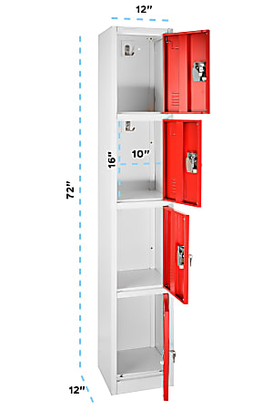 Alpine AdirOffice 4 Tier Steel Locker 72 H x 12 W x 12 D Red - Office Depot