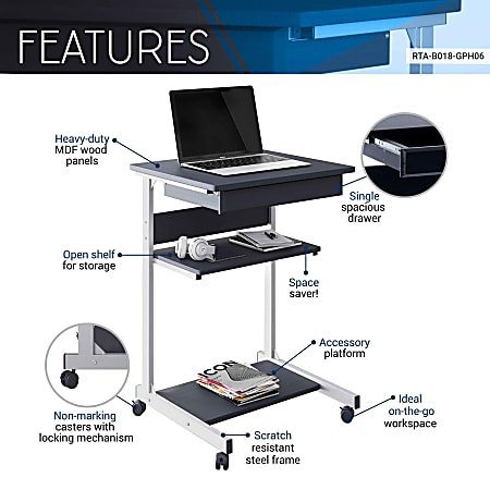 Techni Mobili 22 W Laptop Table Standing Desk Graphite - Office Depot
