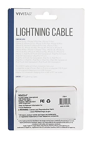 Vivitar Lightning To USB A Cable 6 Gray NIL1006 GRY STK 24 - Office Depot