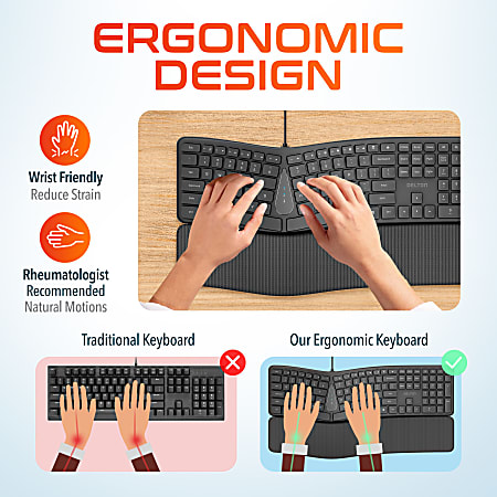 Delton KB250 Ergonomic Wired Keyboard Black - Office Depot