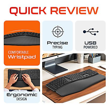 Delton KB250 Ergonomic Wired Keyboard Black - Office Depot