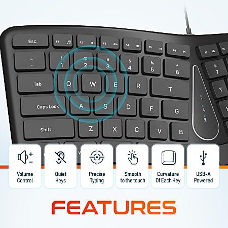 Delton KB250 Ergonomic Wired Keyboard Black - Office Depot