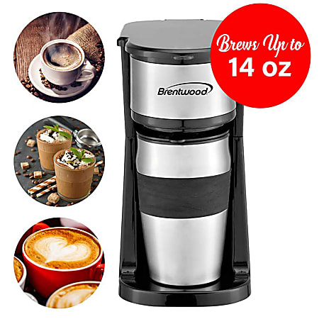 Brentwood Portable Single Serve Coffee Maker With 14 Oz Travel Mug ...