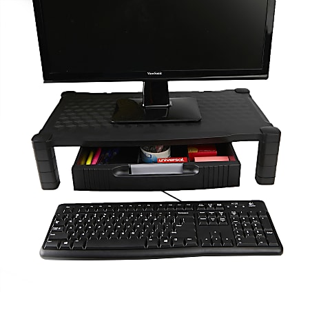 Mind Reader Extra Wide Plastic Monitor Stand With Drawer 5 14 H x 13 14 ...