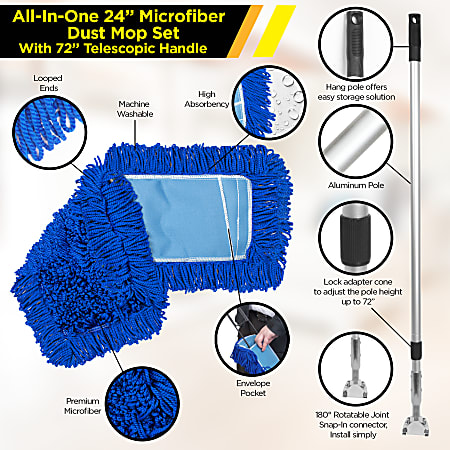 Gritt Commercial 24 x 5 All In One Microfiber Dust Mop Set with 72 ...