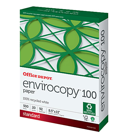 Office Depot EnviroCopy Paper Letter Size 8 12 x 11 20 Lb 100percent ...