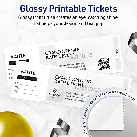Avery Printable Tickets 2.75 x8.5 Glossy White Pack Of 100 - Office Depot