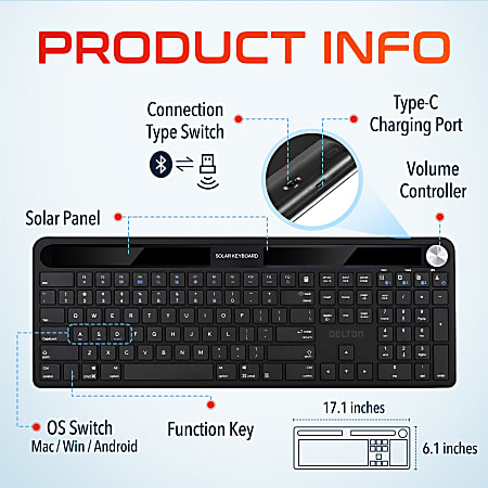 Delton KB90 Wireless Rechargeable Solar Powered Keyboard Black - Office ...