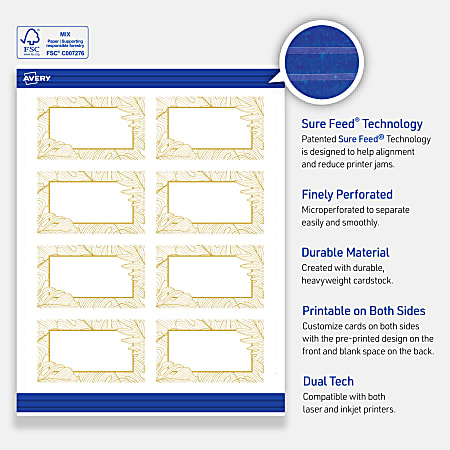 Avery Printable Cards With Sure Feed Technology 2 12 x 2 12 Matte White ...