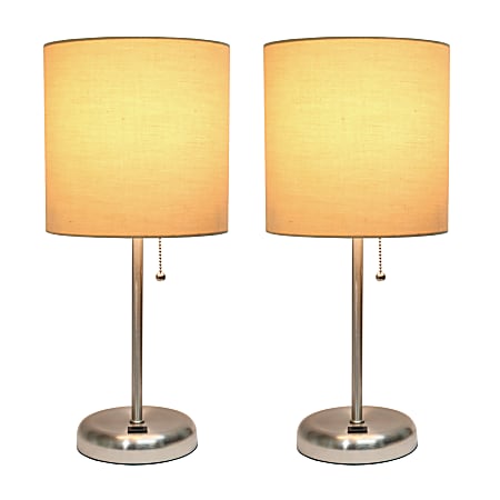 LimeLights Stick Lamps 19 12 H Tan ShadeBrushed Steel Base Set Of 2 ...