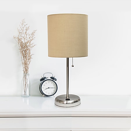 LimeLights Stick Lamps 19 12 H Tan ShadeBrushed Steel Base Set Of 2 ...