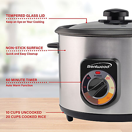 Brentwood TS 1020S Rice Cooker 700 WRice Soup Silver Black Stainless ...