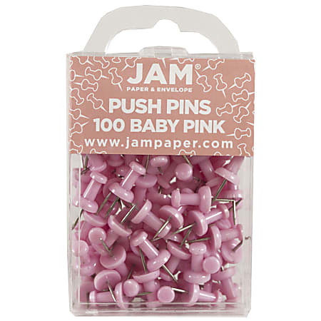 JAM Paper Pushpins 12 Baby Pink Pack Of 100 Pushpins - Office Depot
