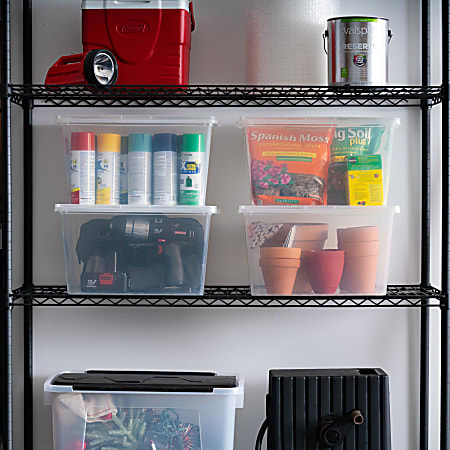 Iris Snap Top Storage Boxes 6.13 Gallon Clear Set Of 6 Boxes - Office Depot