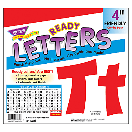 TREND Ready Letters Friendly UppercaseLowercase Combo 4 Red Pack Of 225 ...