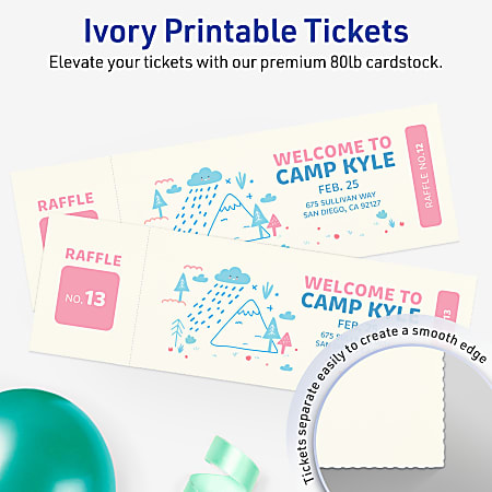 Avery Printable Tickets 2.75 x8.5 Matte Ivory Pack Of 200 - Office Depot