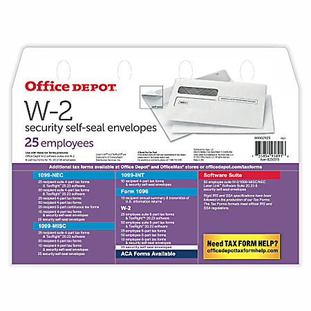 Office Depot Brand Double Window Self Seal Envelopes For W 2 Tax Forms ...
