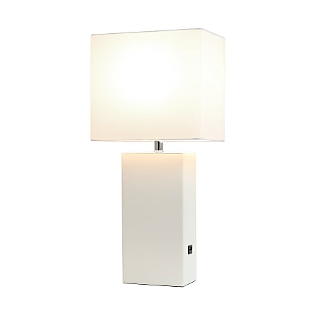 Elegant Designs Modern Leather White Base Table Lamp with USB and White ...