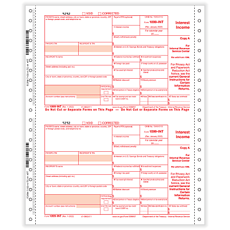 ComplyRight 1099 INT Tax Forms Set 4 Part 2 Up Copies AStateBC 9 x 11 ...