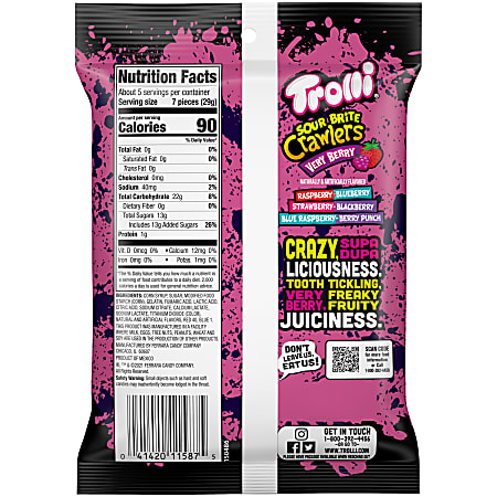 Trolli Very Berry Sour Brite Crawlers 5 Oz Pack Of 12 Candy Bags ...
