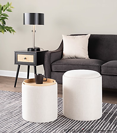 LumiSource Tray Nesting Ottoman Set CreamNatural Set Of 2 Ottomans ...